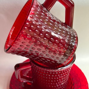 Ruby Glass Coffee Mug and Saucer Red Glass Cups With D Handles ...