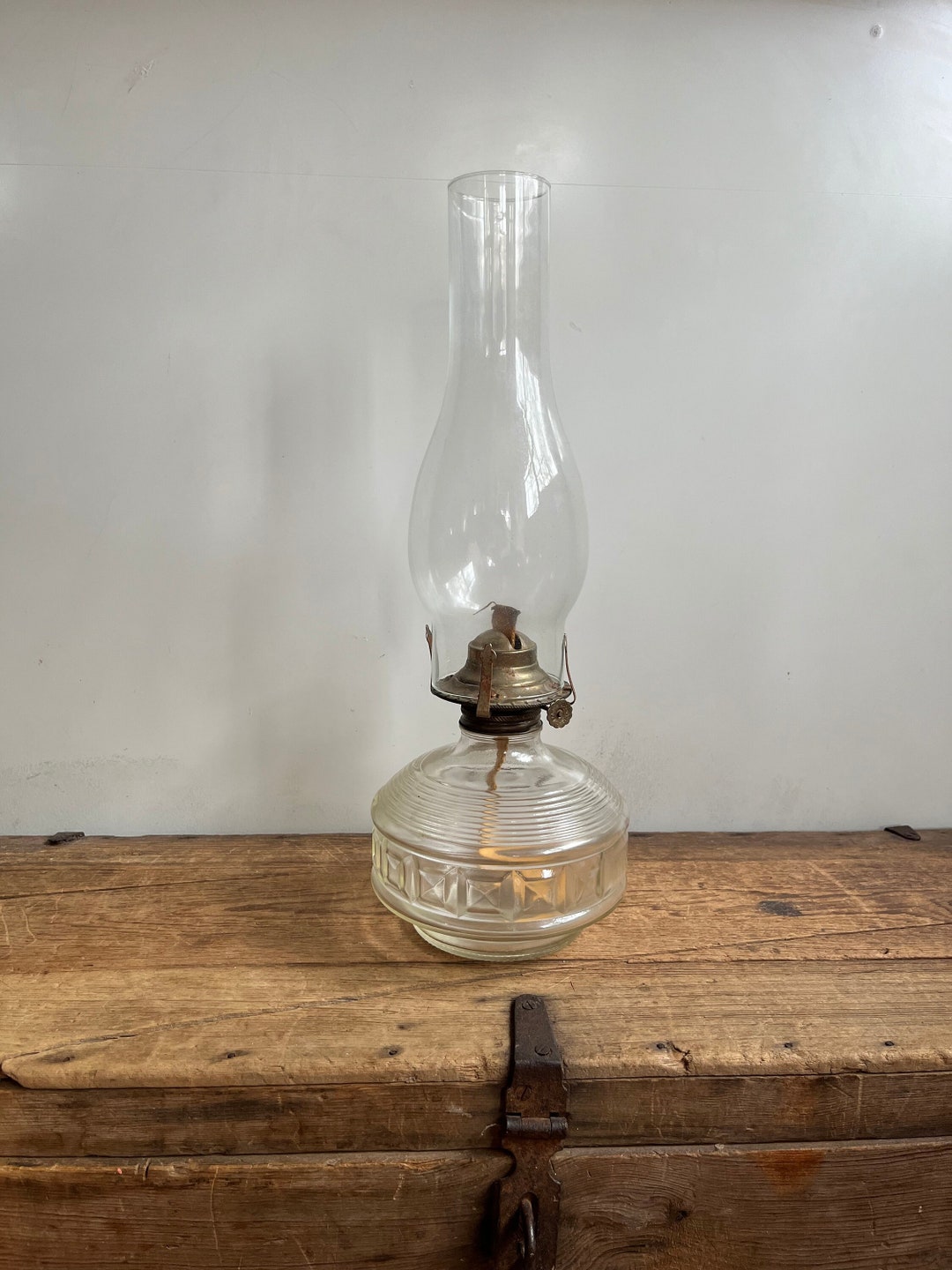 Vintage Lamplight Farms Glass Oil Lamp With Geometric Pattern Base - Etsy