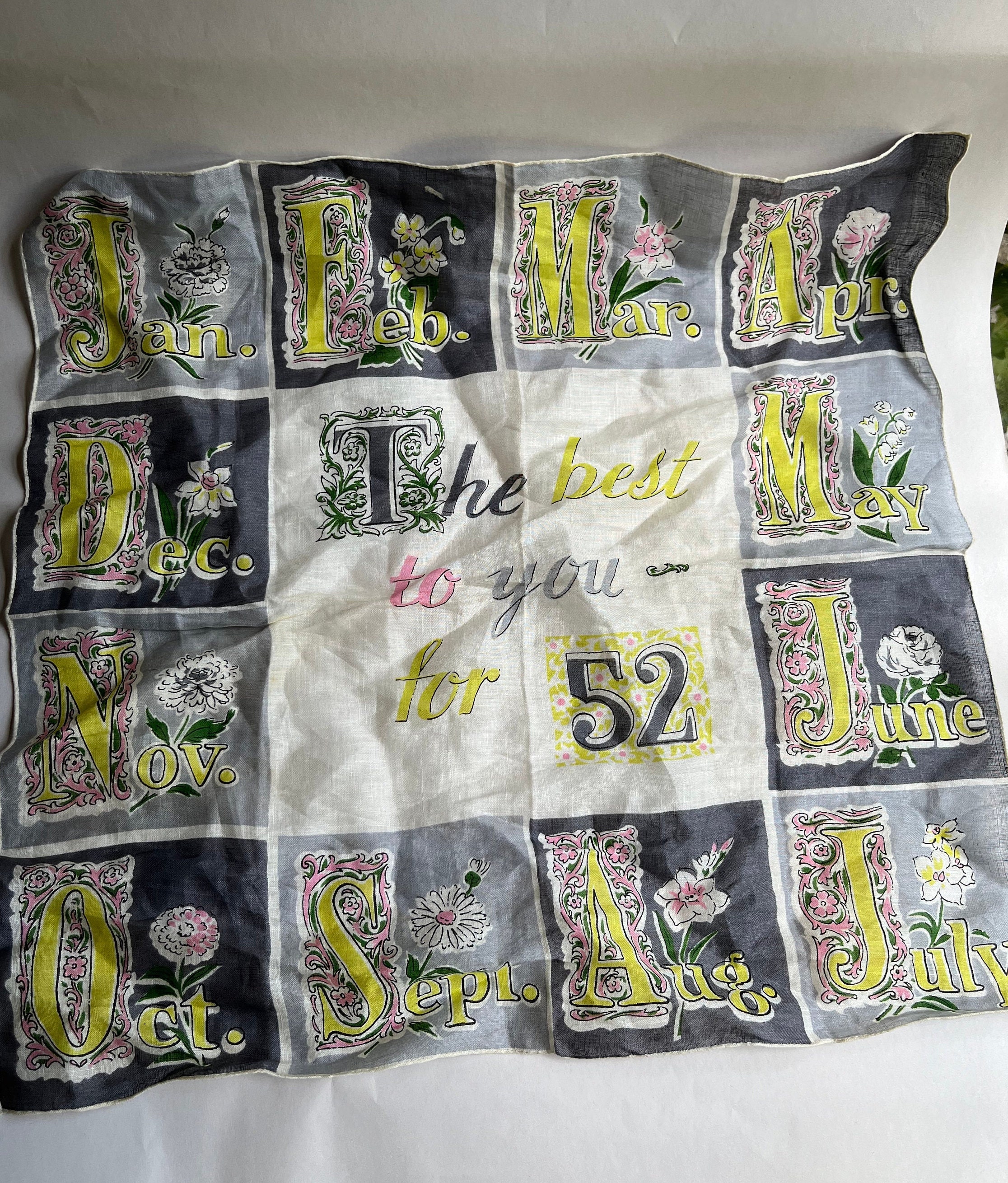 Vintage 1950s Calendar Months Pattern Scarf (14"x14") - Etsy