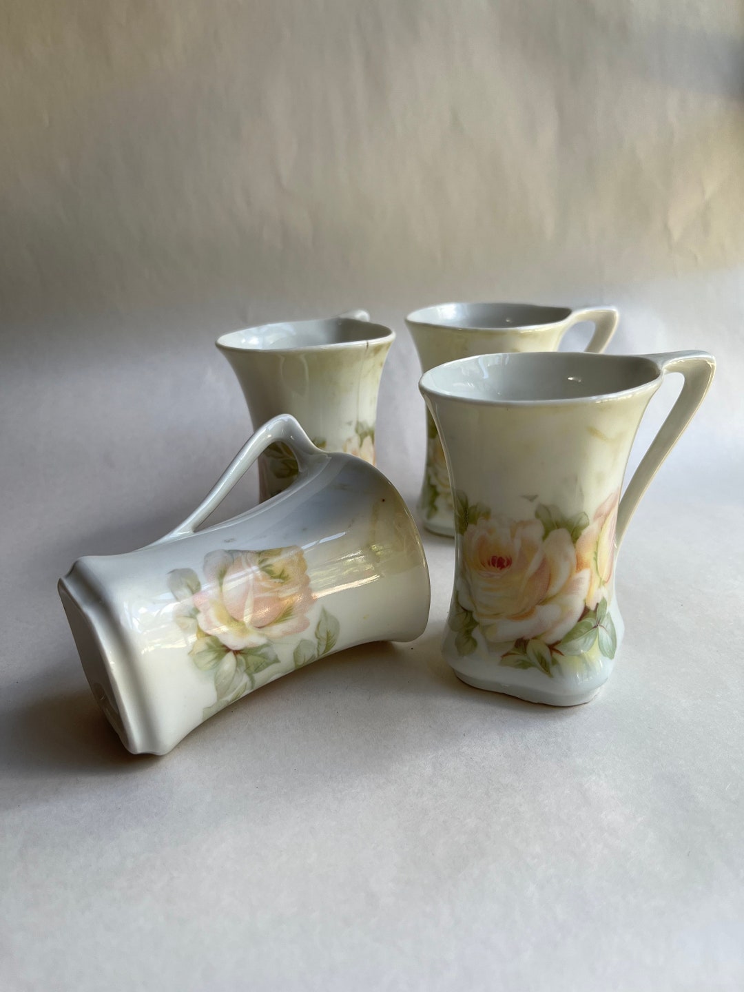 Antique German Hot Chocolate Cups Set With Pink Rose Motif, Tall Teacup - Etsy