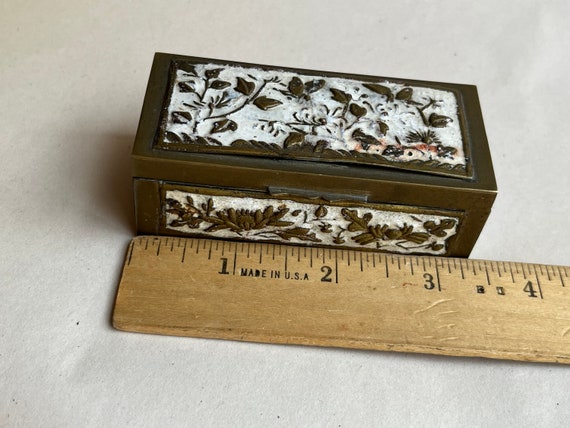 Antique Butterfly Floral Brass Chinese Stamp Box, Whi… - Gem