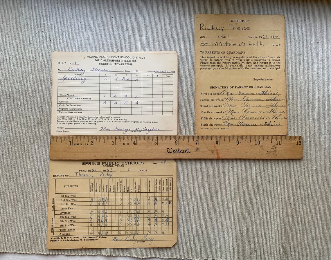 Texas Vintage Report Card and Student Information Cards Paper - Etsy