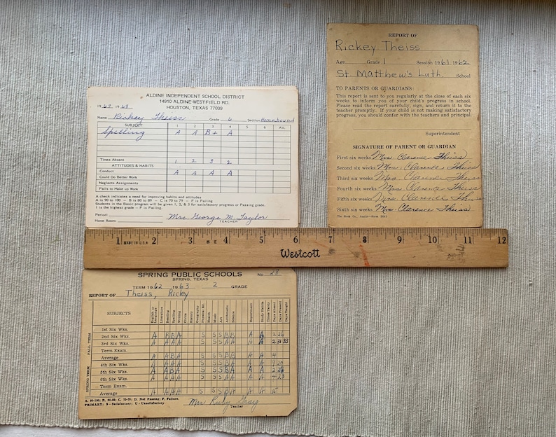 Texas Vintage Report Card and Student Information Cards Paper | Etsy
