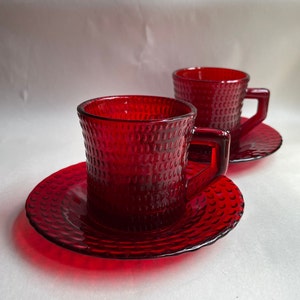 Ruby Glass Coffee Mug and Saucer Red Glass Cups With D Handles ...
