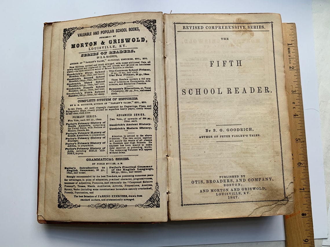 Antique 1847 the Fifth School Reader Book by S.G. Goodrich - Etsy