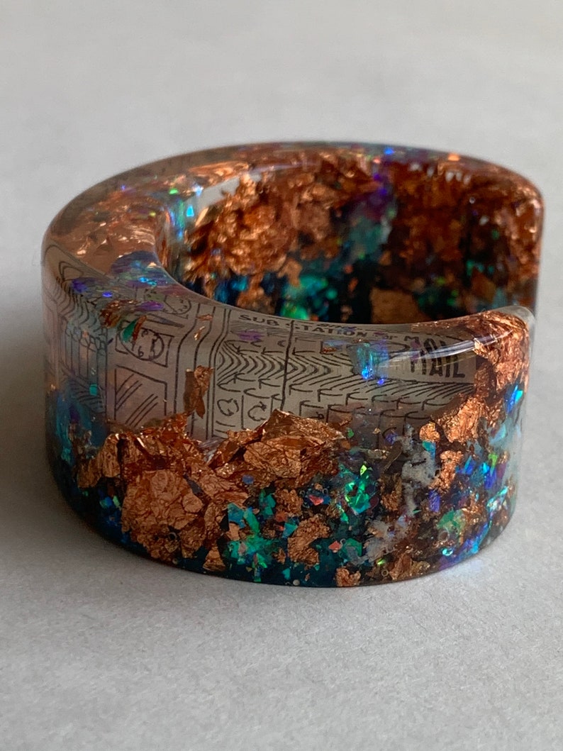 Blue & Purple Iridescent Resin Cuff With Copper and Vintage - Etsy