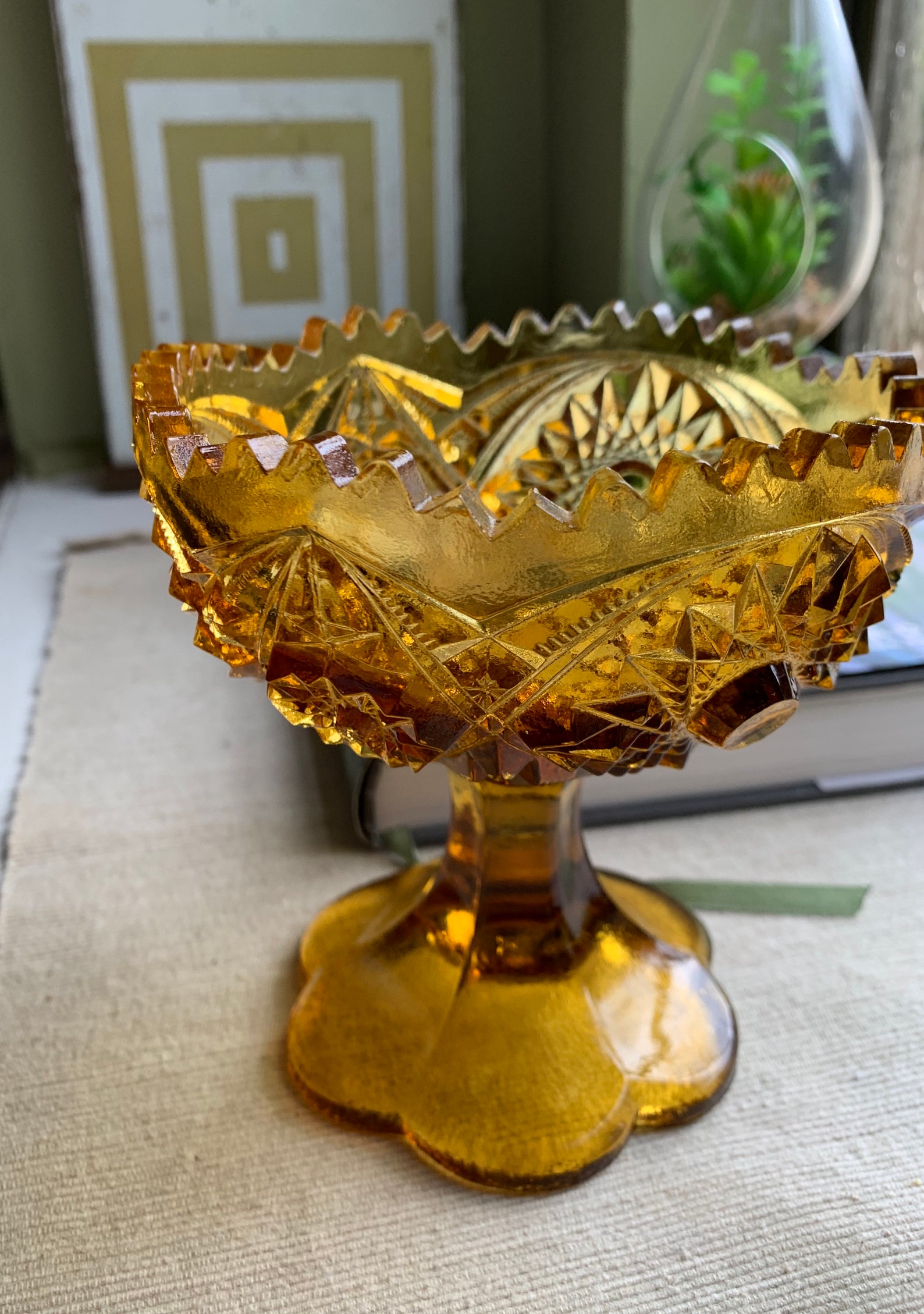 Vintage Amber Glass Compote Dish by Kemple Martec Footed Candy Bowl - Etsy