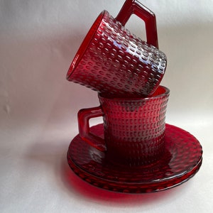 Ruby Glass Coffee Mug and Saucer Red Glass Cups With D Handles ...