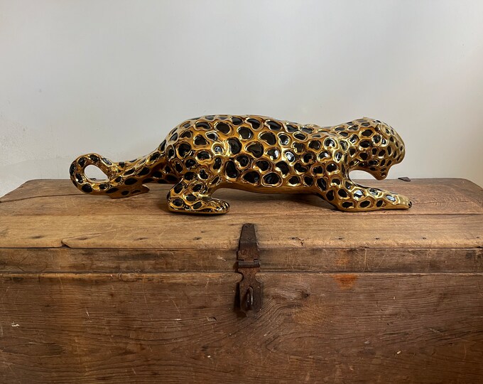 Vintage Gold and Black Ceramic Jungle Leopard Statue Coin Bank by Z ...