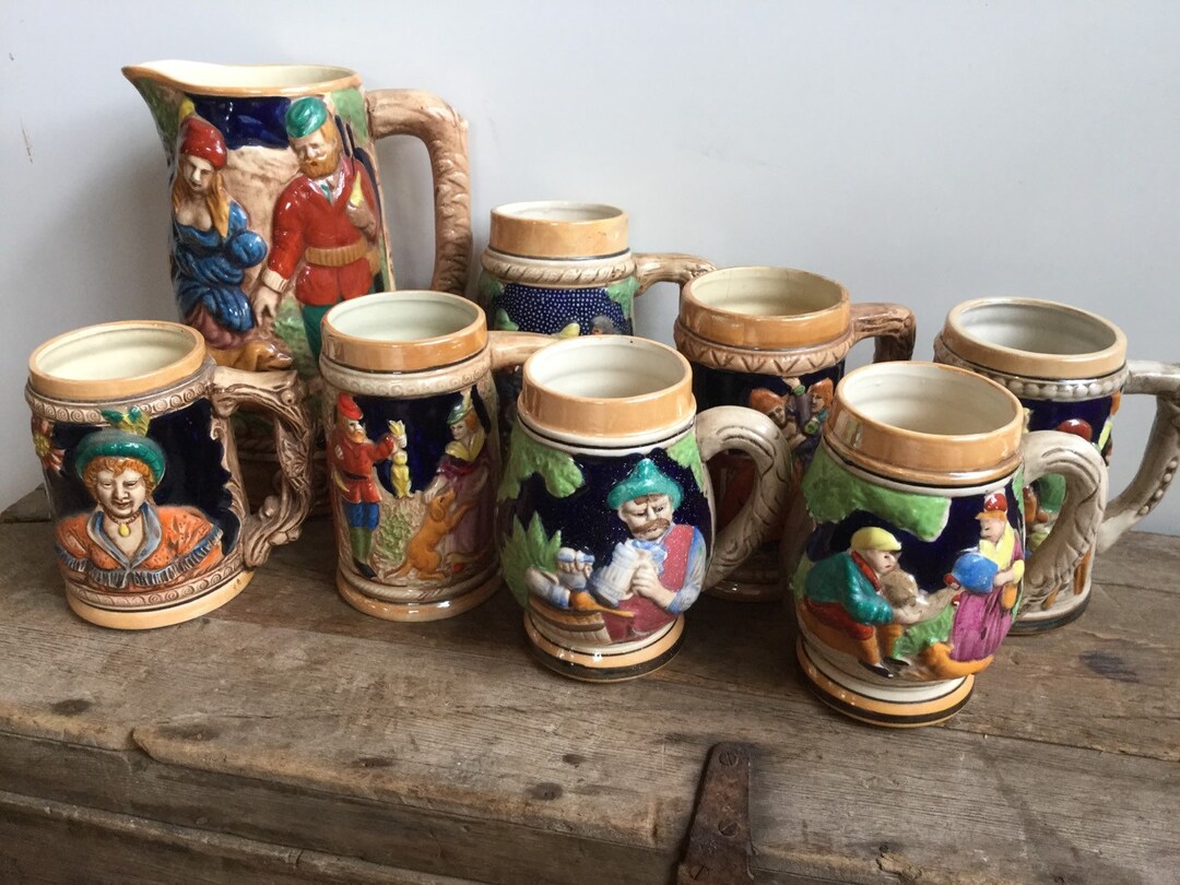German Style Beer Pitcher and Beer Stein Set, Lusterware Japan Mug Ale ...