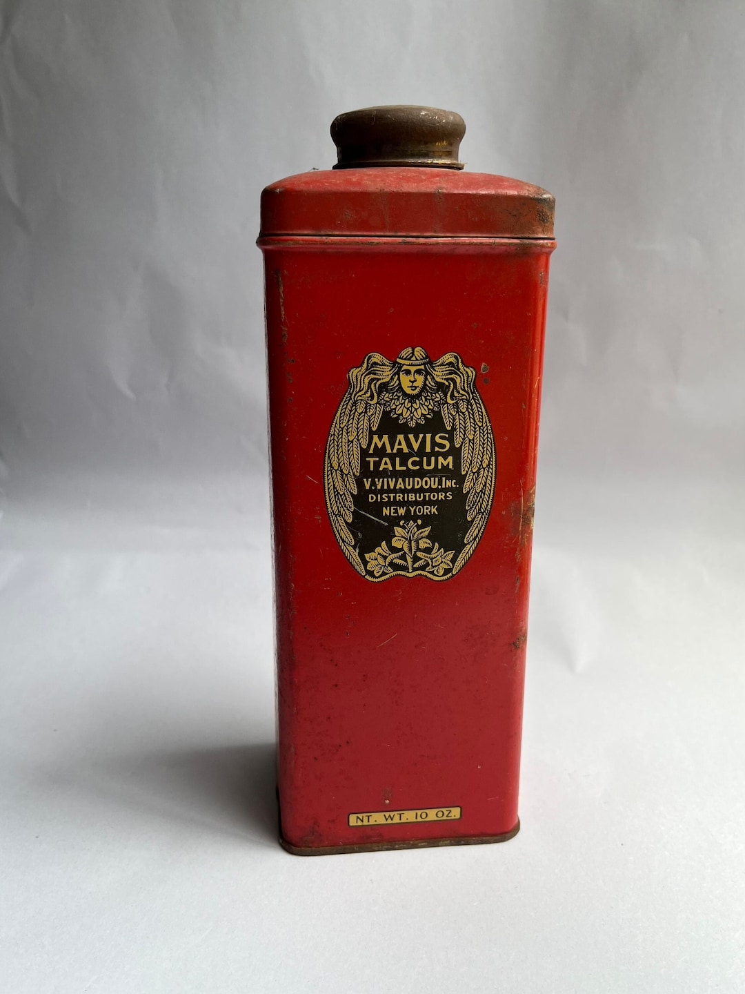 Red Art Deco Mavis Vivaudou Talcum Powder Tin New York, Antique Vanity ...