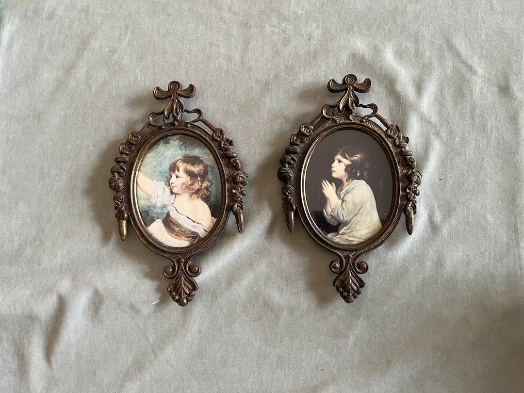 Vintage Italian Baroque Small Oval Brass Frame Set - Etsy