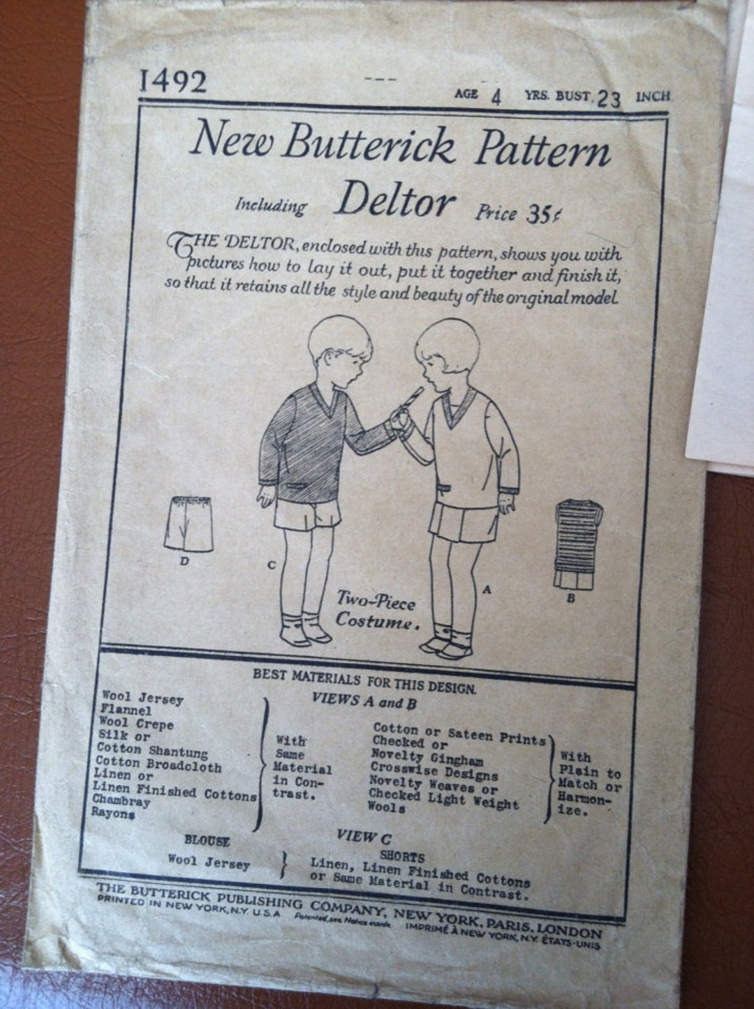 Antique 1492 New Butterick Pattern Uncut Child Clothing Pattern, Wool ...