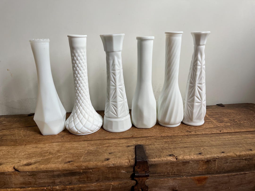 Vintage Tall Milk Glass Bud Vase Assortment, White Table Decor, Instant ...