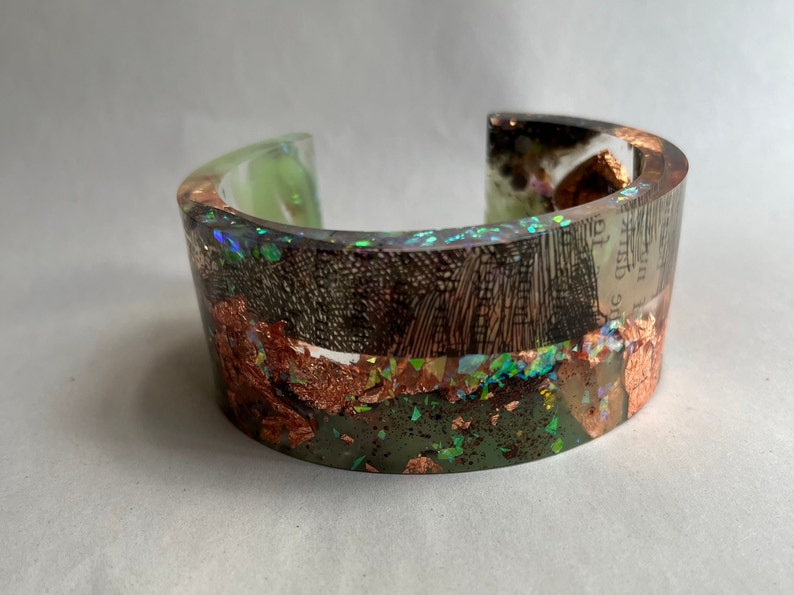 Sea Foam Green and Black Opal Copper Resin Cuff Bracelet Big Bangle ...