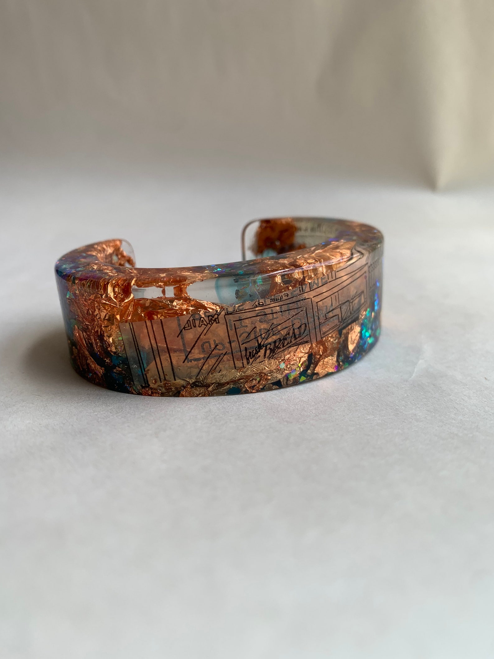 Blue & Purple Iridescent Resin Cuff With Copper and Vintage - Etsy