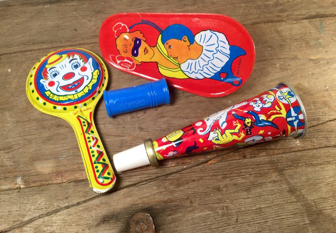 Vintage Tin Litho Circus Party Favors Noise Makers German Whistle ...