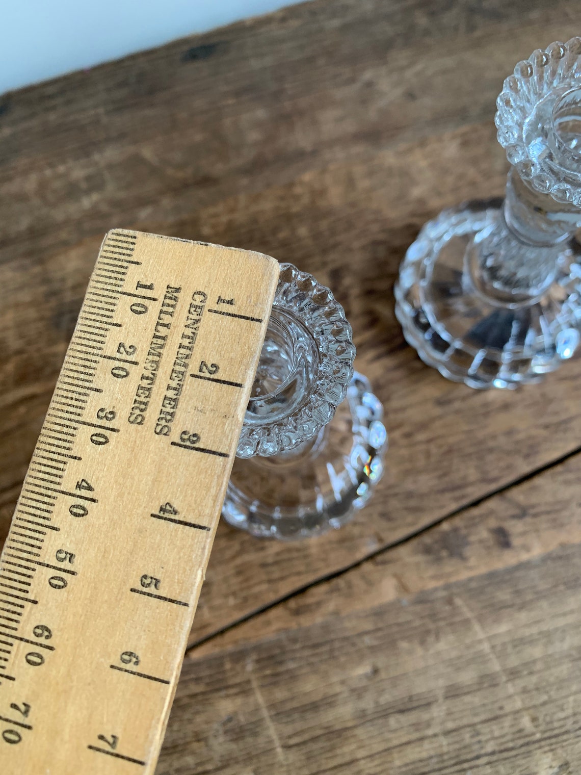 Antique Small Clear Glass Candle Stick Holders | Etsy