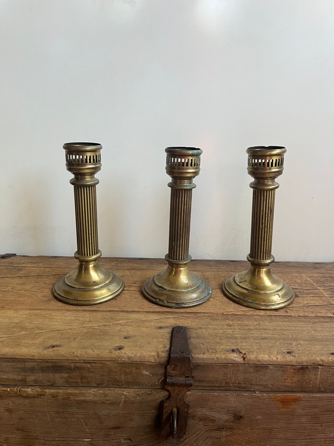 Vintage Brass Candle Holder Trio: Streamline Roman Empire Style, Art ...