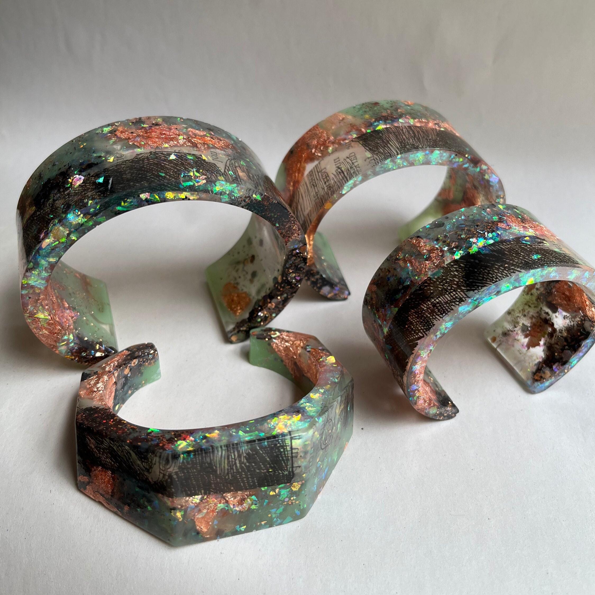 Sea Foam Green and Black Opal Copper Resin Cuff Bracelet Big Bangle ...