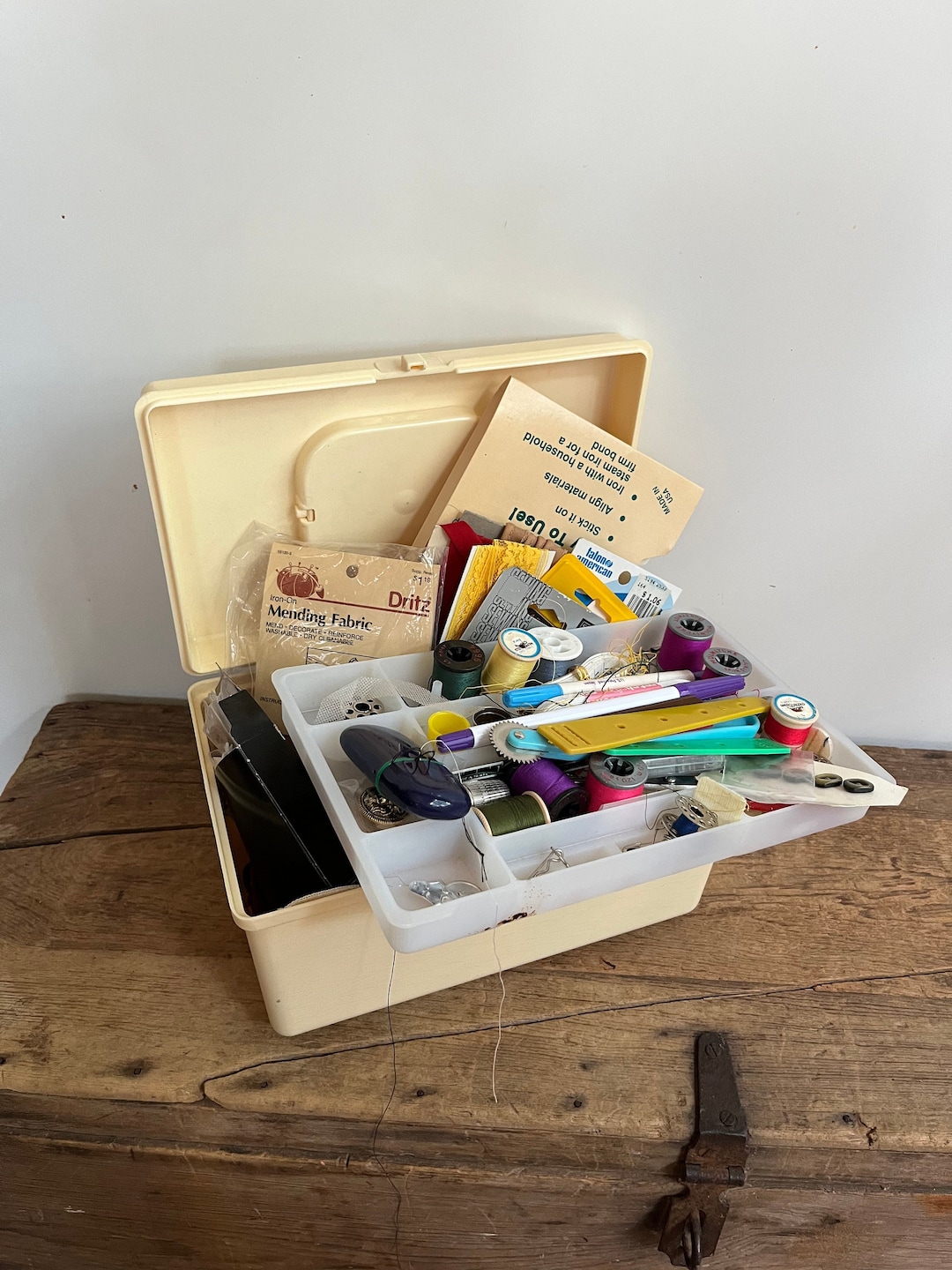 Vintage Sewing Notions Storage Box With Sewing Supplies Tools Mix Lot ...
