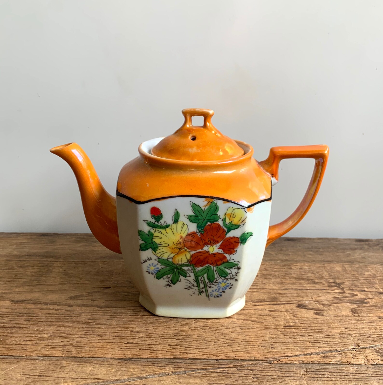 Vintage Japanese Floral Lusterware Teapot Orange Flower Tea - Etsy