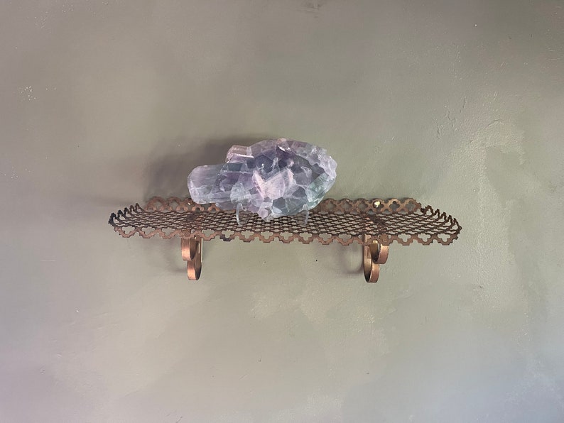 Midcentury Perforated Four Leaf Clover Metal Shelf With Heart Brackets ...