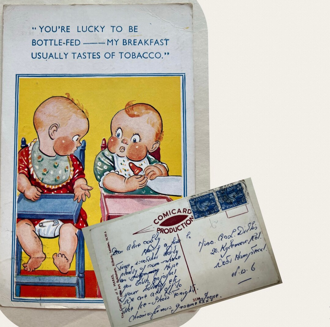 Vintage Baby Bottle Fed Vs Breastfed Tobacco Humor E. Marks Comic Post ...