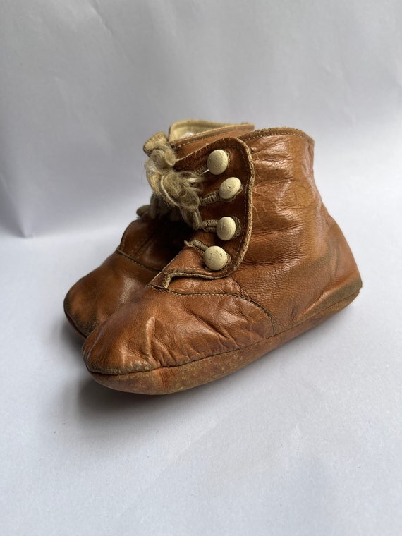 Antique Baby Leather HighTop Boots Button Down Shoes - Gem