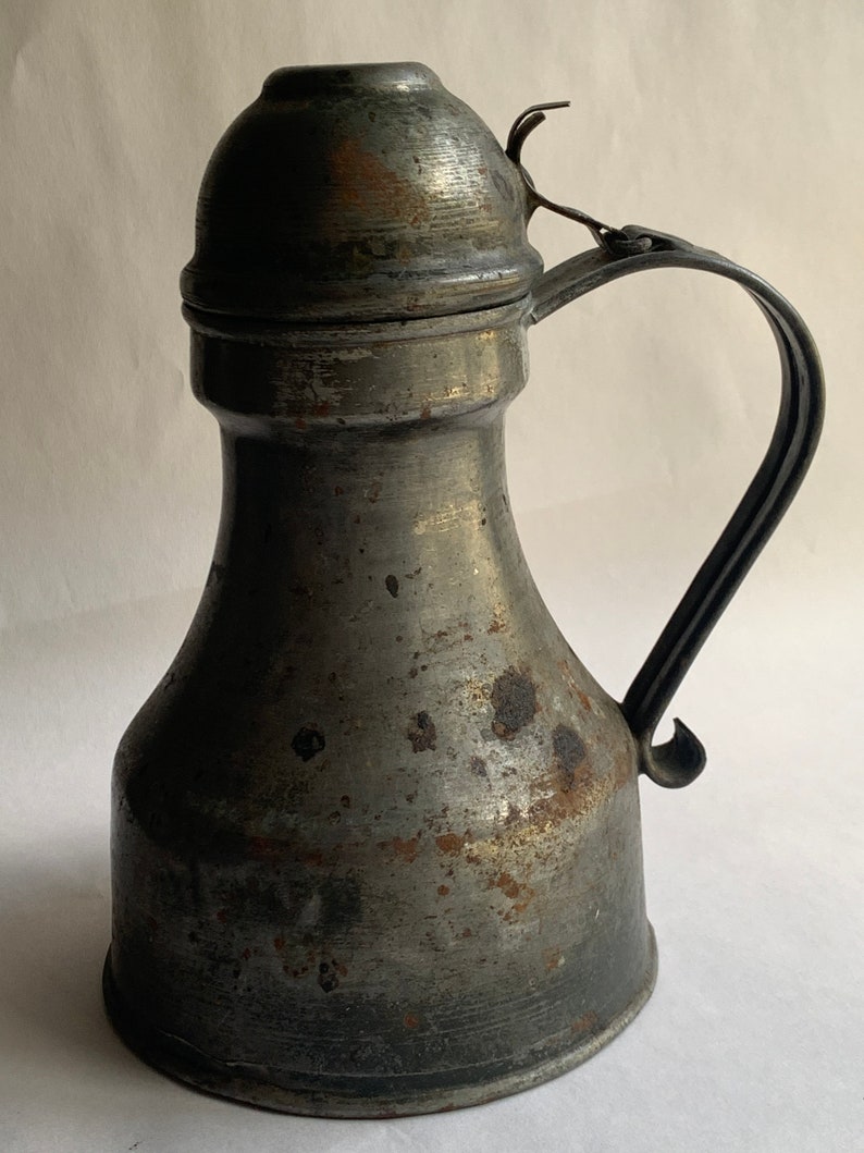 Antique Tin Tankard With Hinged Lid Tappit Hen, Colonial Flagon, Beer ...