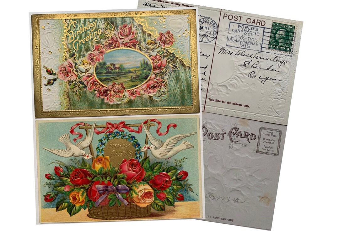 Embossed Antique Floral Birthday Greeting Postcard Set Postmark ...