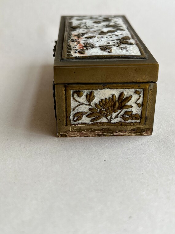 Antique Butterfly Floral Brass Chinese Stamp Box, Whi… - Gem