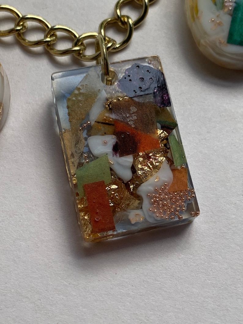 Abstract Art Resin Inclusion Charm Bracelet Modern Chunky Boho - Etsy