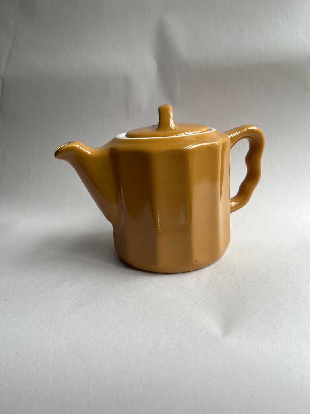 Small Vintage Tan Ceramic Teapot by Hall, Midcentury Geometric Teapot ...