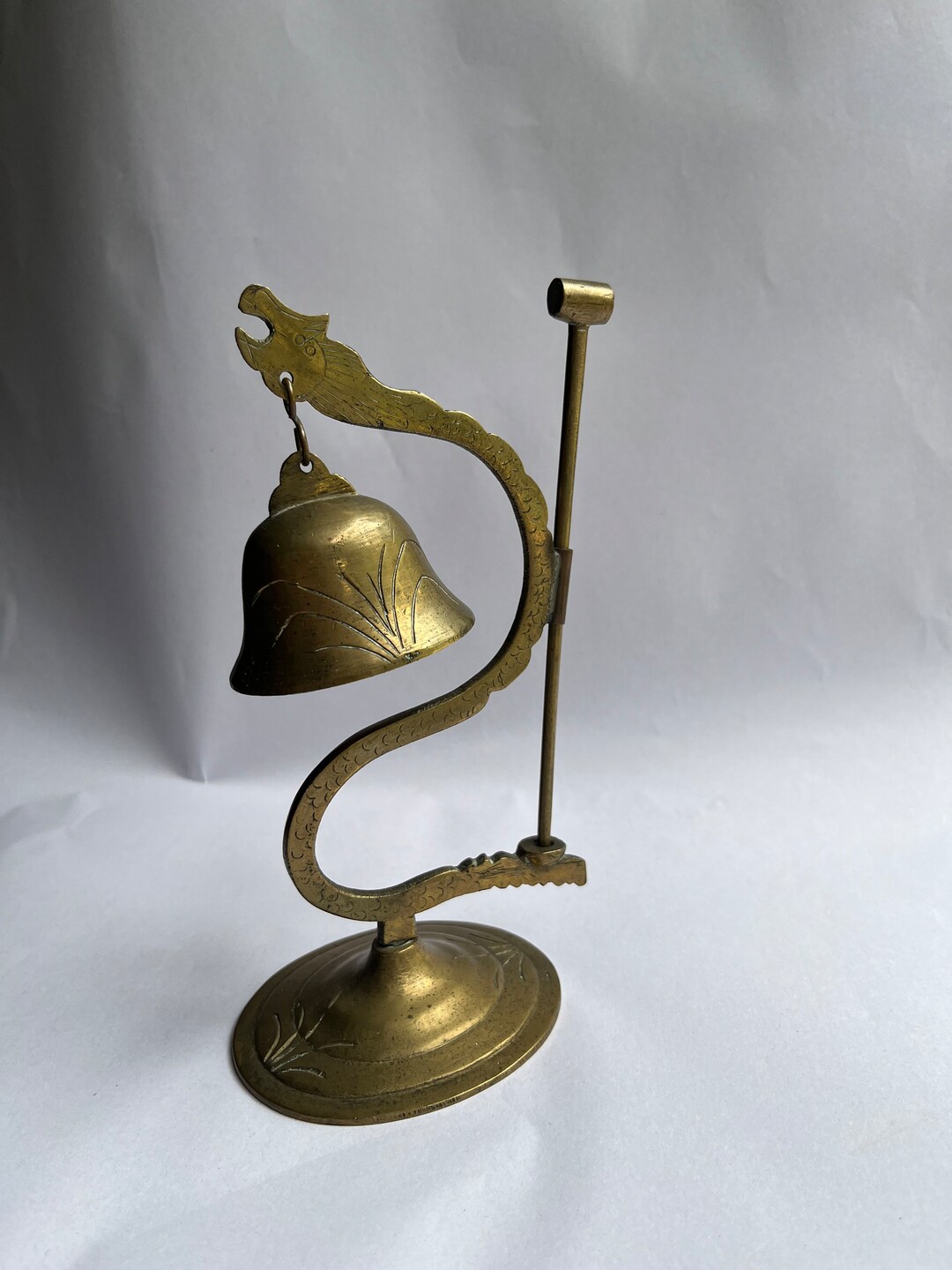 Vintage Brass Chinese Dragon Dinner Bell With Hammer Mallet, Small Gong ...