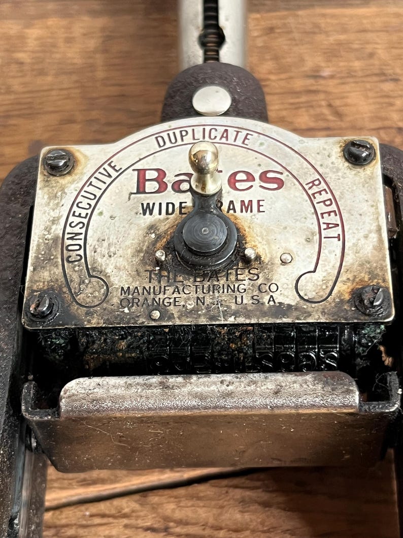 Vintage Number Stamper, Bates Wide Frame Numbering Machine Serial No ...