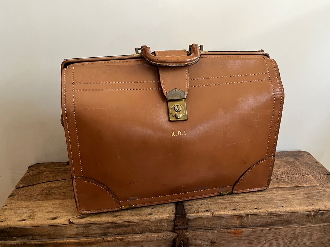 Vintage Large Brown Leather Lawyers File Case, Doctors Bag, Cowhide Bag ...