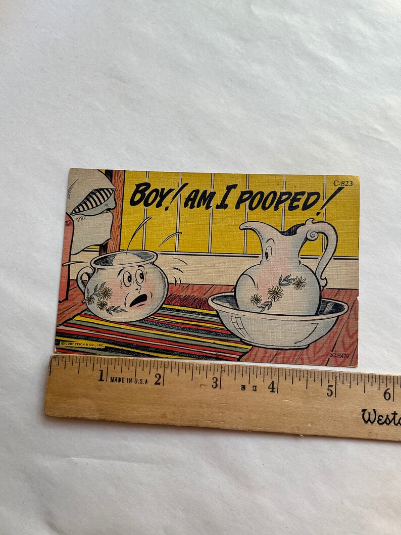 Humorous Illustrated Boy Im Pooped Linen Post Card Postcard - Etsy