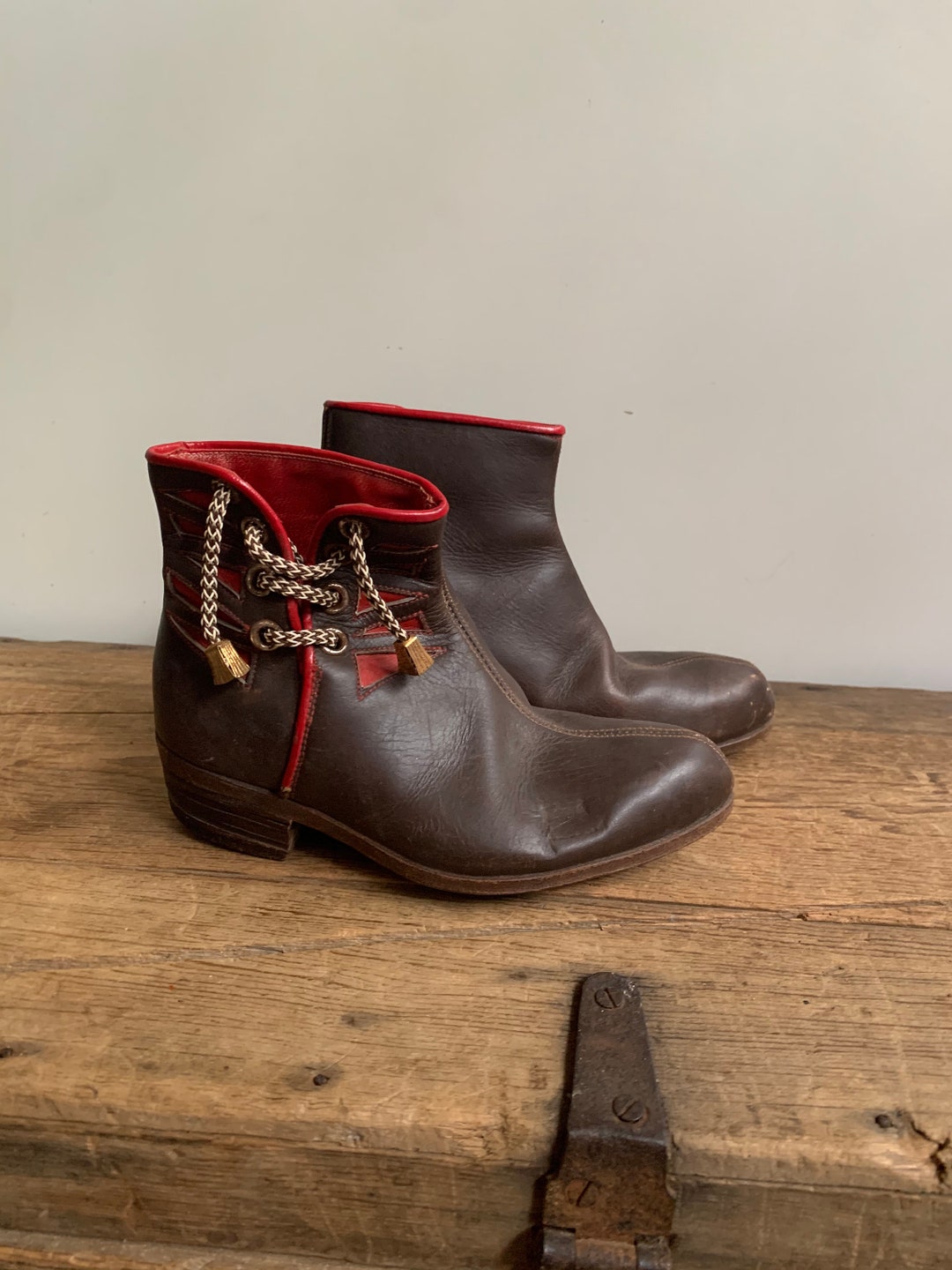 Vintage Retro Childs Chelsea Boot Western Cowboy Boots Brown and Red ...