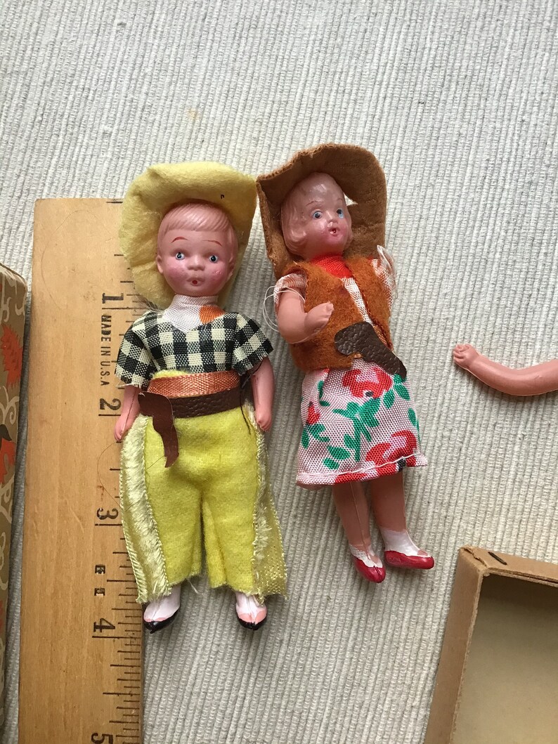Vintage Western Cowboy Cowgirl Miniature Celluloid Doll Set From Japan ...