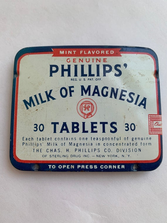 Vintage Phillips Milk of Magnesia Tablets Tin Medicin… - Gem