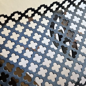 Midcentury Perforated Four Leaf Clover Metal Shelf With Heart Brackets ...