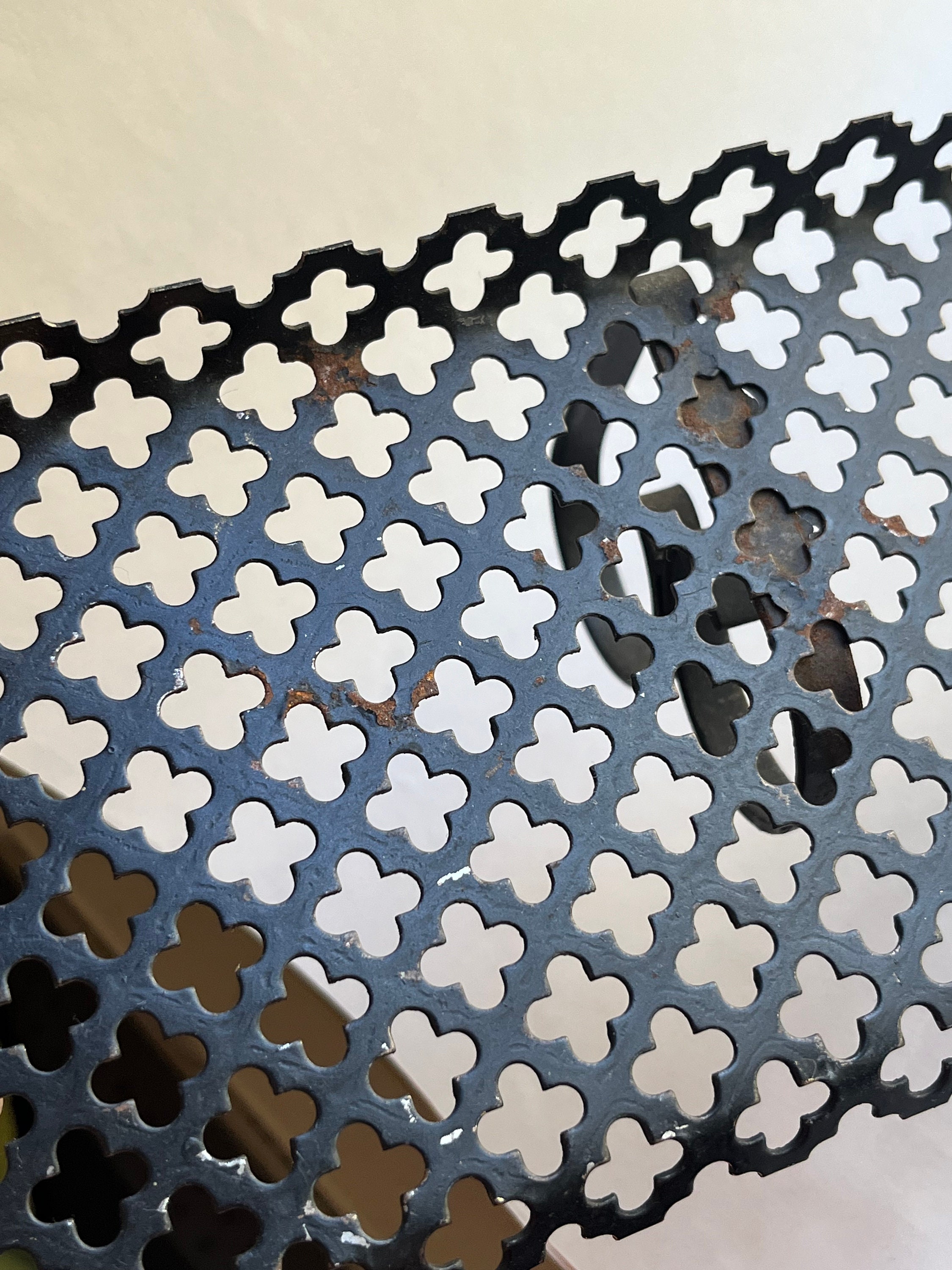 Midcentury Perforated Four Leaf Clover Metal Shelf With Heart Brackets ...
