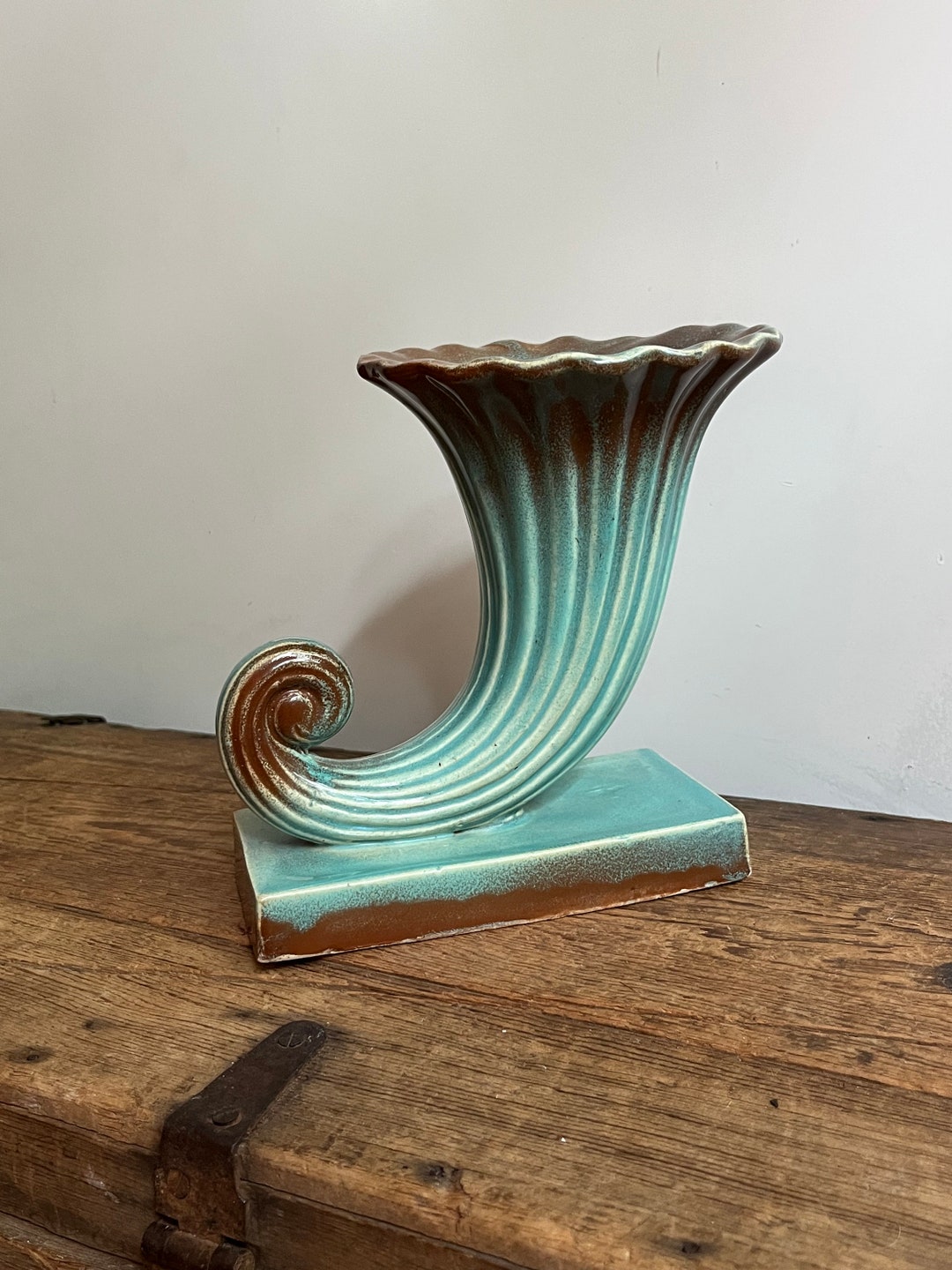 Vintage Aqua Blue Cornucopia Planter Japan Abstract Shape Bowl With ...