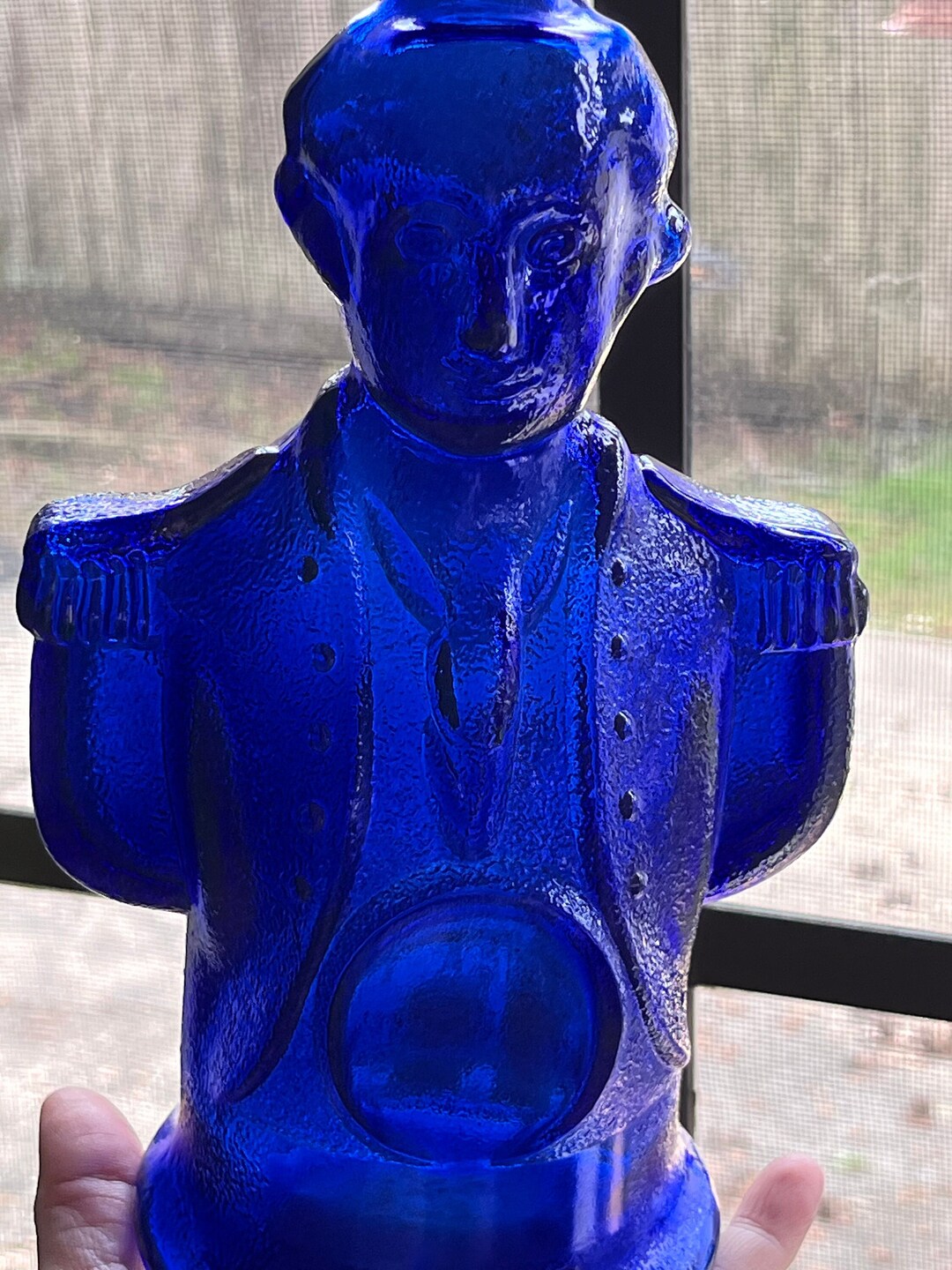 Vintage Cobalt Blue George Washington Liquors Bottle by Charles Jacquin ...