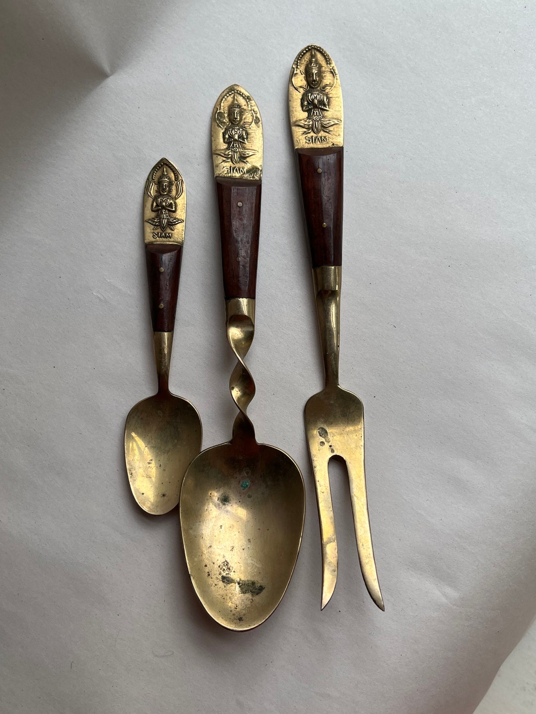 Midcentury Siam Bronzeware Flatware Set: Teak Wood, Buddha Decor - Etsy