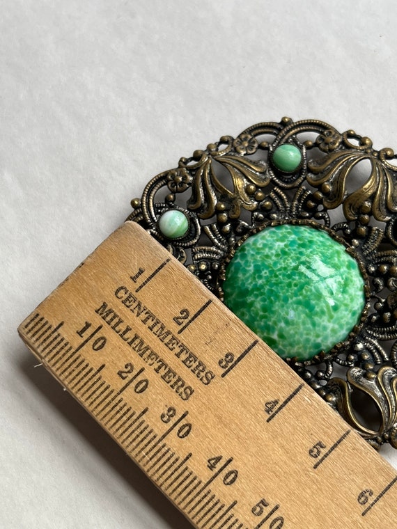Antique Green Dot Jade Stamped Brass Brooch Sash Pin … - Gem
