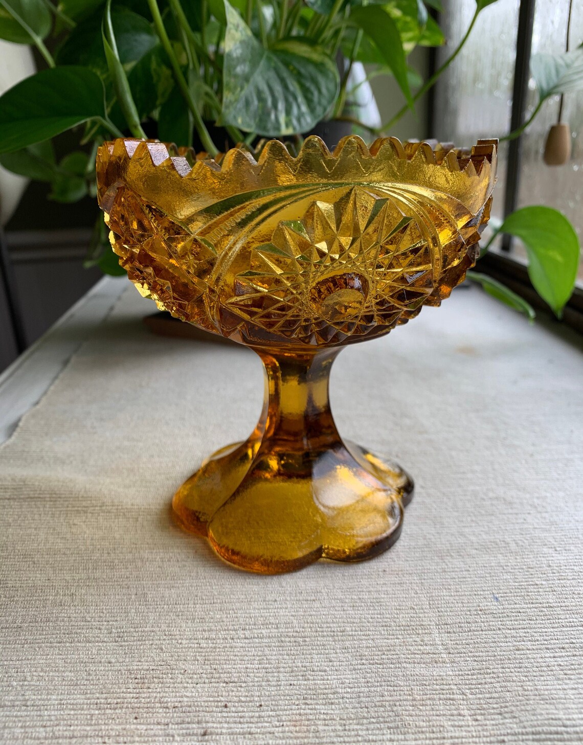 Vintage Amber Glass Compote Dish by Kemple Martec Footed Candy Bowl - Etsy