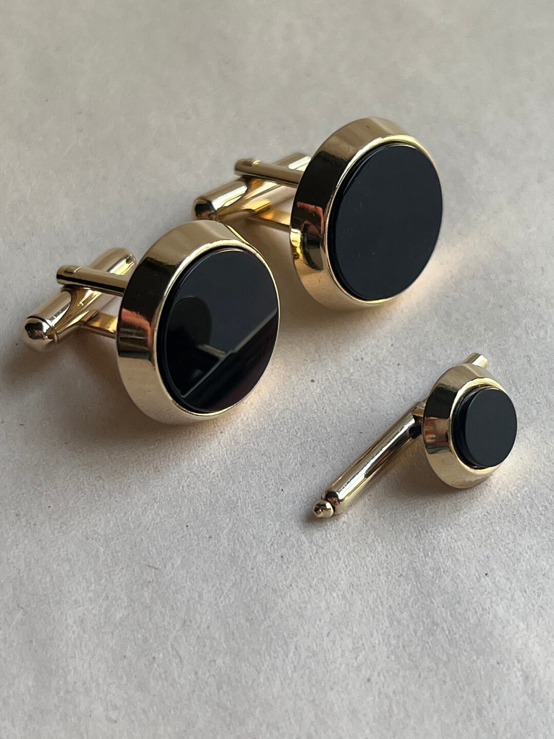 Men’s Vintage Black Onyx Cuff Links and Tie Pin Set, Black Mens Swag - Etsy