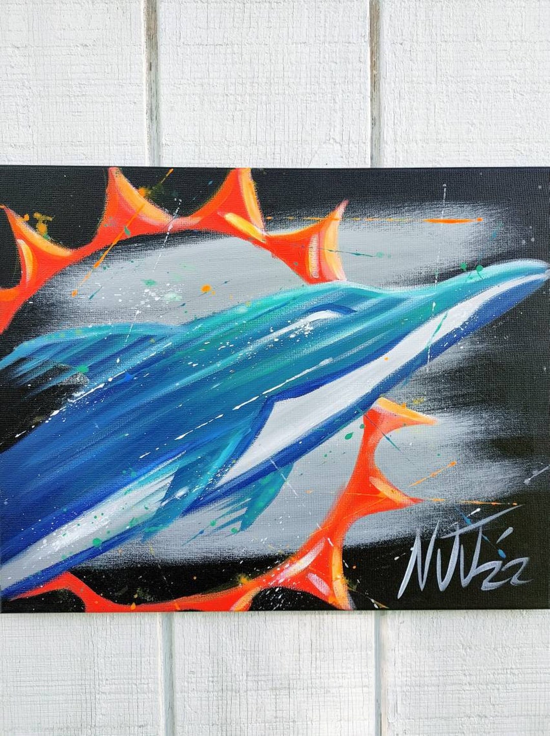 GLOWING Miami Dolphins NFL Abstract Painting - Miami Beach Pop Art - Etsy